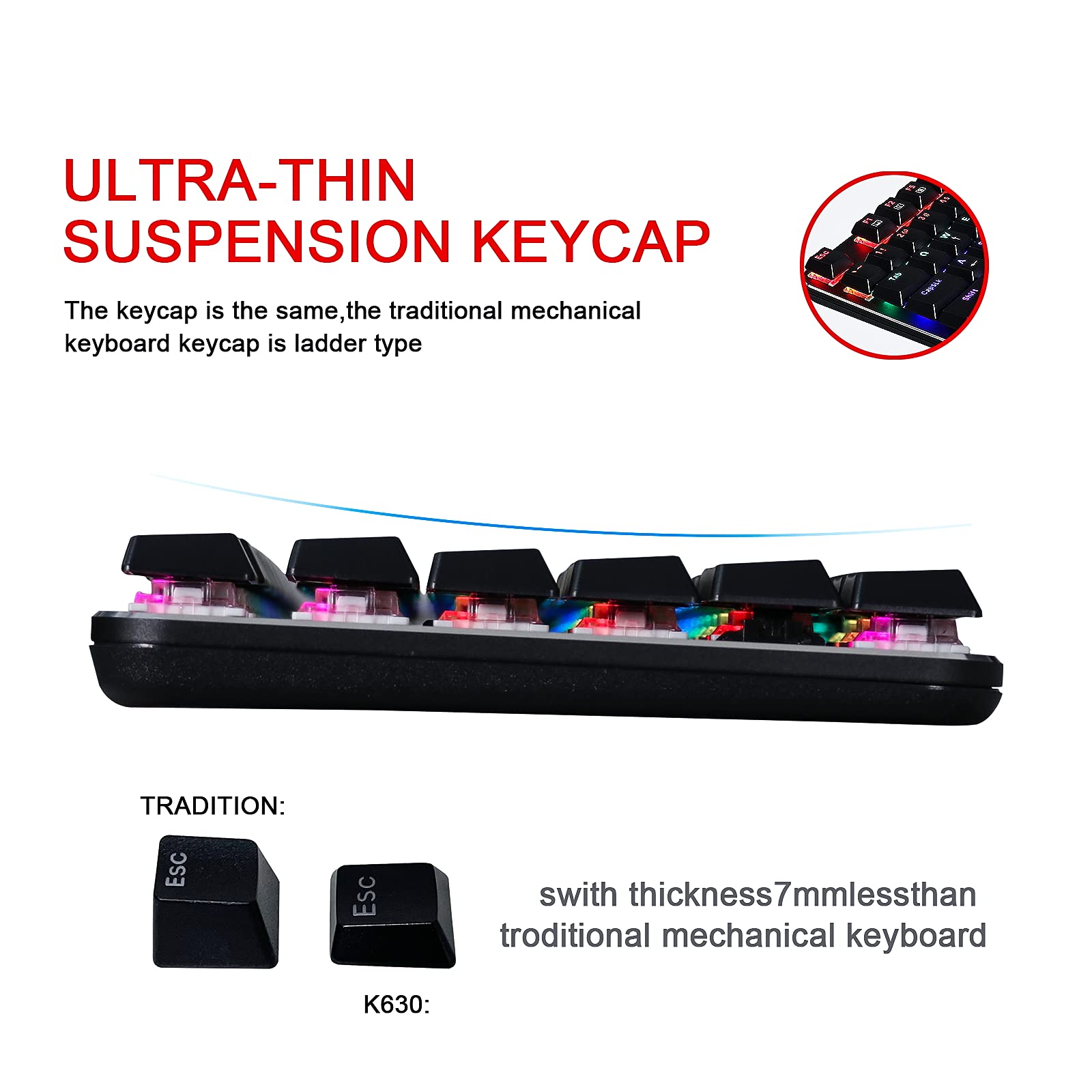E-YOOSO Mechanical Keyboard LED Backlit Gaming Keyboard with Blue Switches, Compact 87 Key Ultra Slim Wired Keyboard for Desktop/PC/Laptop/Mac/Smart TV and Windows 10/8/ 7 (Red Switch)