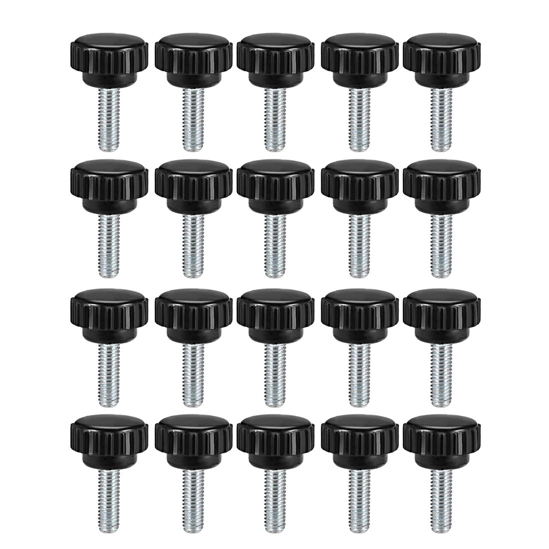 uxcell M6 x 15mm Metric Male Thread Knurled Clamping Knobs Grip Thumb Screw on Type Plastic Threaded Hand Bolt Knobs Black 20 Pcs