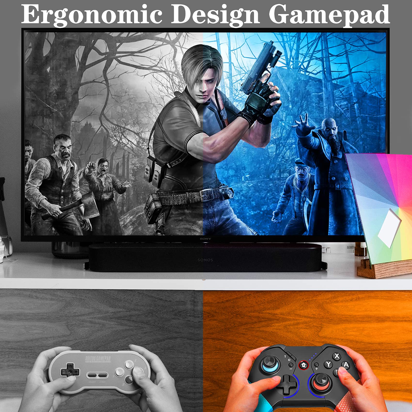 Aizami Wireless Pro Controller with RGB Breathing Light - Upgrade Controller for Nintendo Switch/Lite/Windows with Wake Up, Turbo, Gyro Axis, Dual Shock,Customizable Button (Red Blu