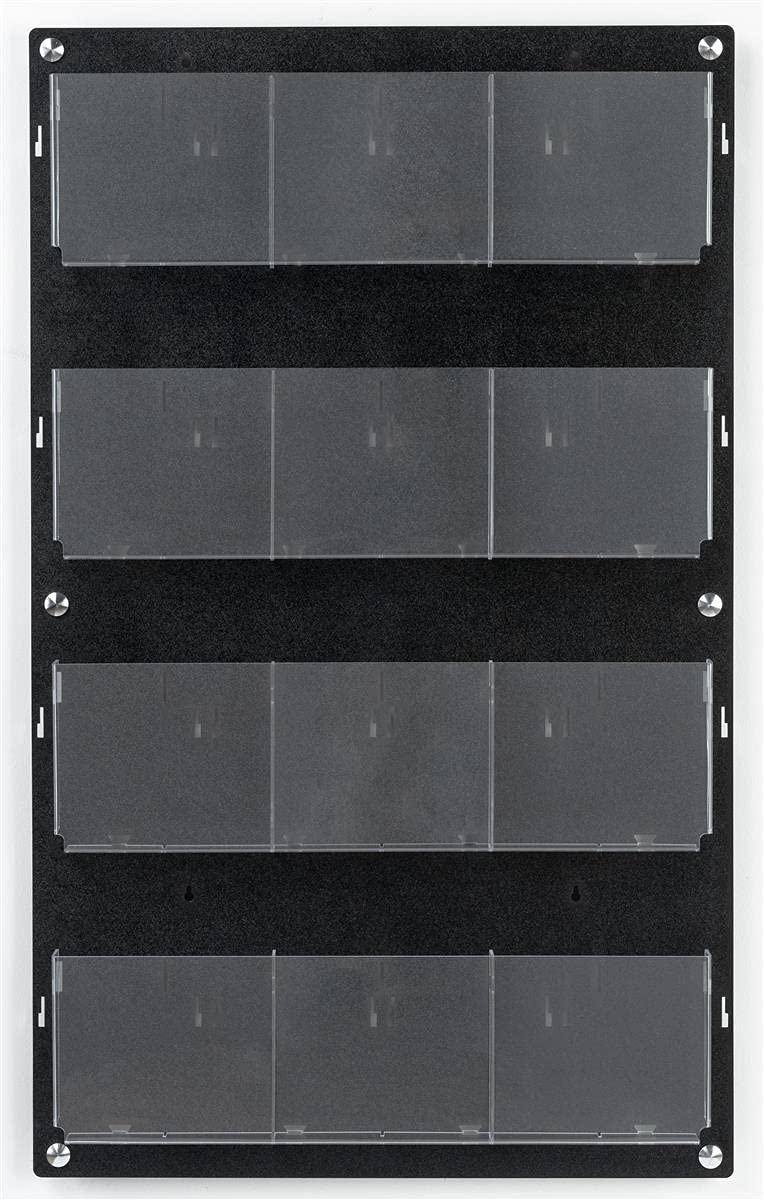 Displays2go Wall Pamphlet Display, Acrylic, 12/24 Adjustable Slots, Aluminum Standoffs - Black (2RP12BLK)