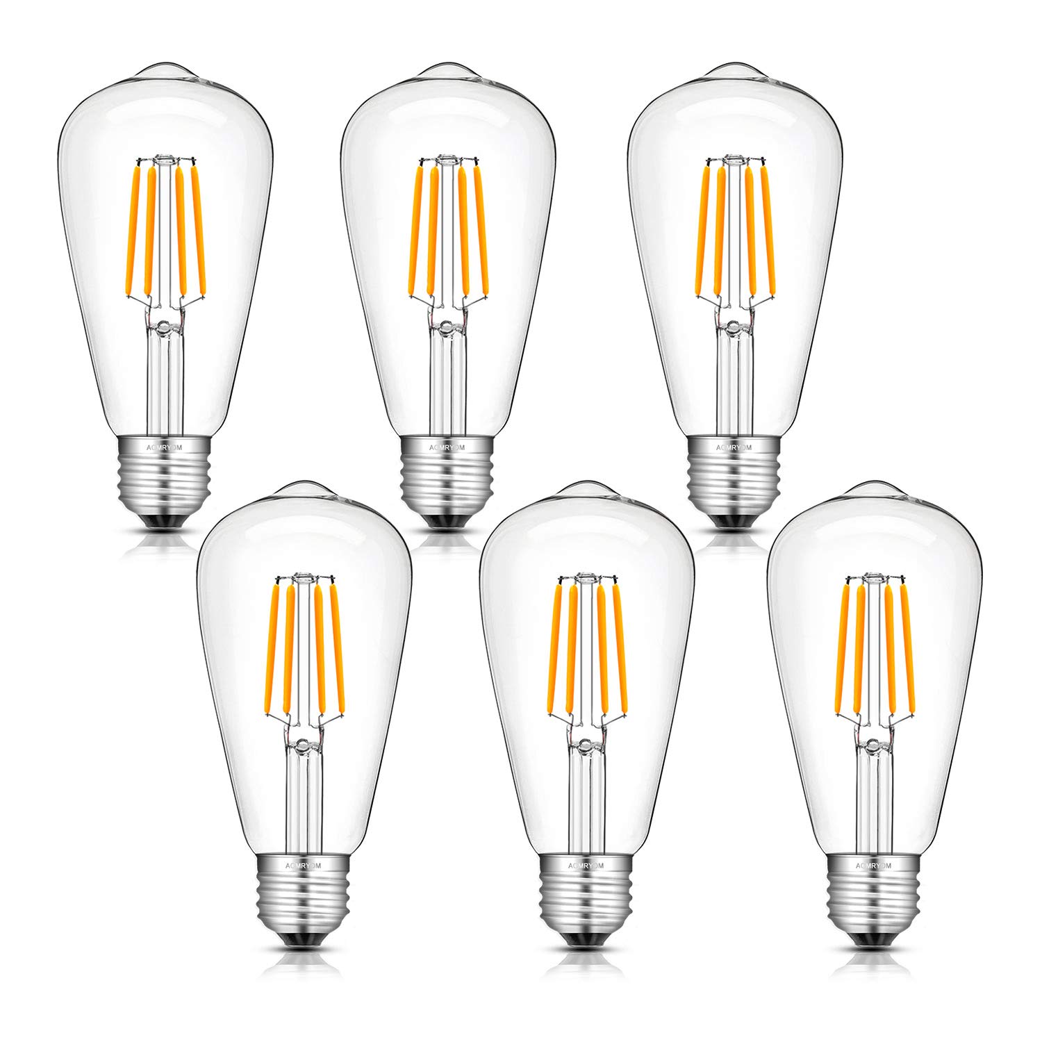 AOMRYOM Dimmable 4W LED Edison Bulbs 40W Incandescent Equivalent 2700K Soft White, E26 Base LED Filament Light Bulb, ST21 / ST64 Antique Edison Style Clear Glass Cover, Pack of 6