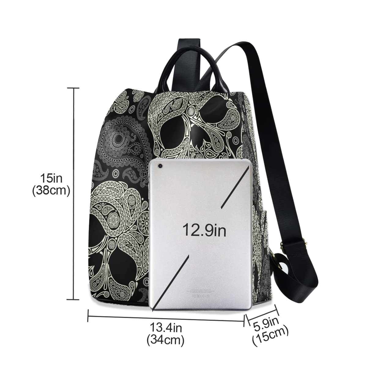 ALAZA Sugar Skull Paisely Flower Women Backpack Anti Theft Back Pack Shoulder Fashion Bag Purse
