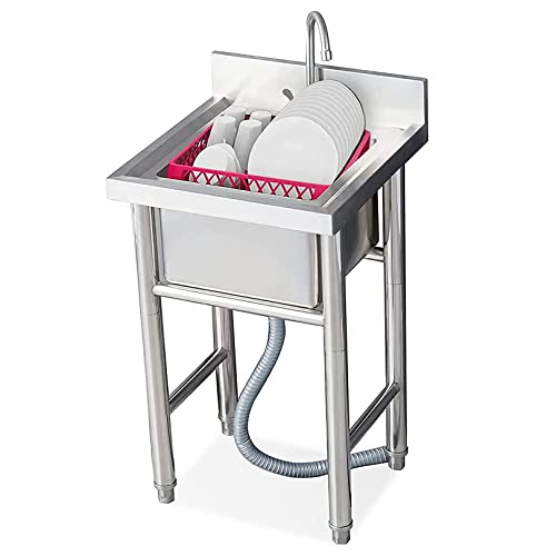 ALEEJA Free Standing Kitchen Sink Stainless Steel Single Bowl Square Drop in Basin Sink with Faucet for Bathroom Restaurant Farmhouse Commercial Prep Workstation