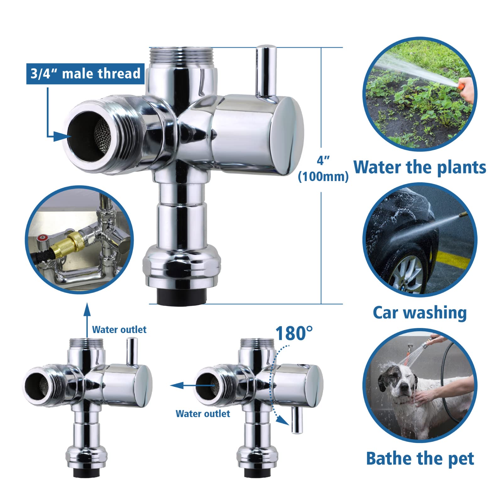 MaxSen Commercial Sink Faucet Wall Mount 8 Inch Adjustable Center with 3/4'' Gargen Hose End,Commercial Kitchen Faucet with 12" Swivel Spout fit for 1,2,3 Restraurant Compartment Sink.