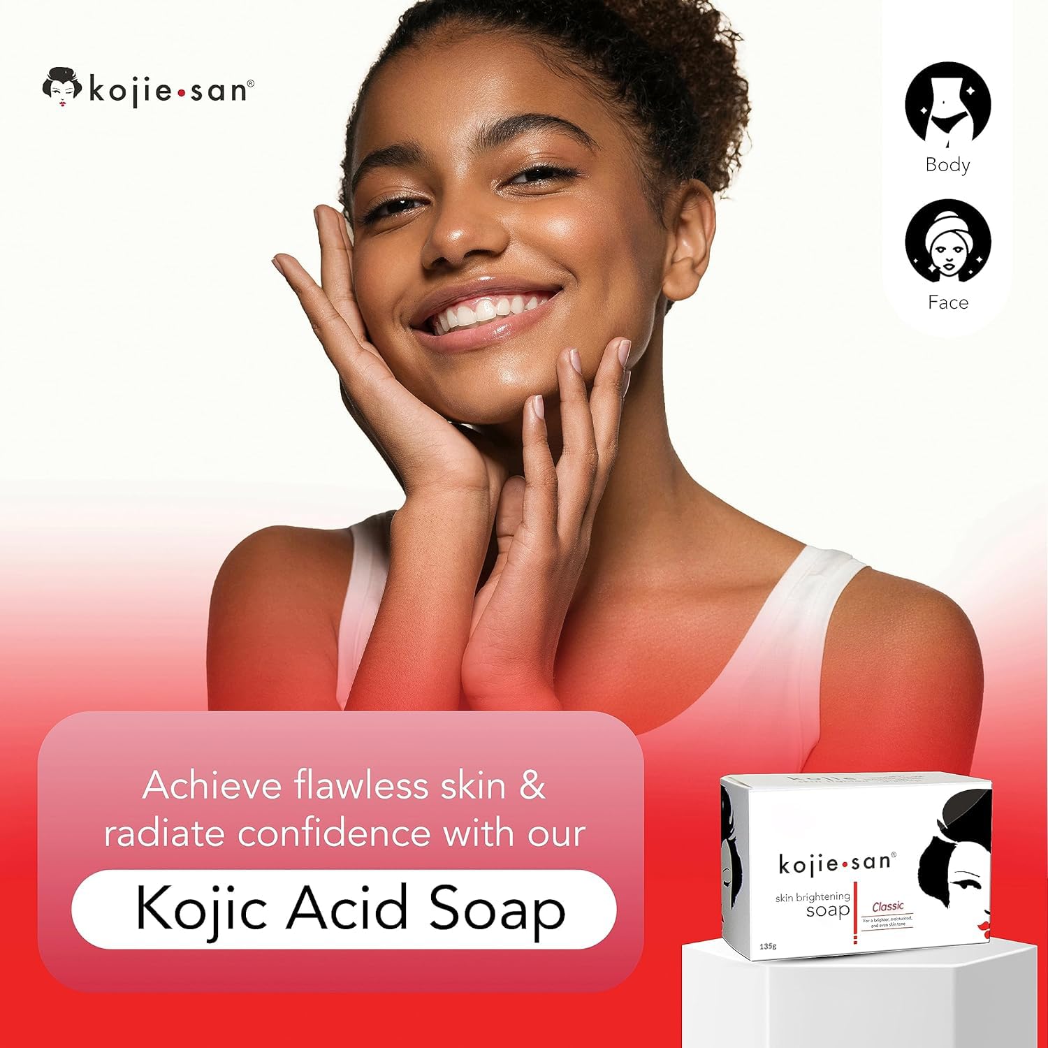 Kojie San Skin and Body Soap β Original Kojic Acid, Dark Spot Remover Soap Bar with Coconut & Tea Tree Oil β 135g x 1 Bar