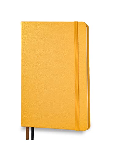 Minimalism Art, Premium Hard Cover Notebook Journal, Classic 5" x 8.3", 122 Numbered Pages, Gusseted Pocket, Ribbon Bookmark, Extra Thick Ink-Proof Paper 120gsm, San Francisco (Dotted, Amber Yellow)