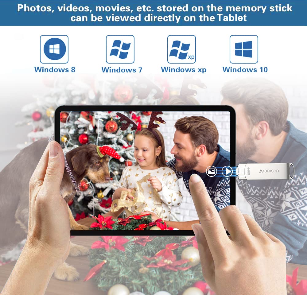 Aramsen Flash Drive 64GB Compatible for iPhone Photo Stick, USB 3.0 Flash Drive Photo Stick External Storage for iPhone/iPad/Android/PC (Silver)