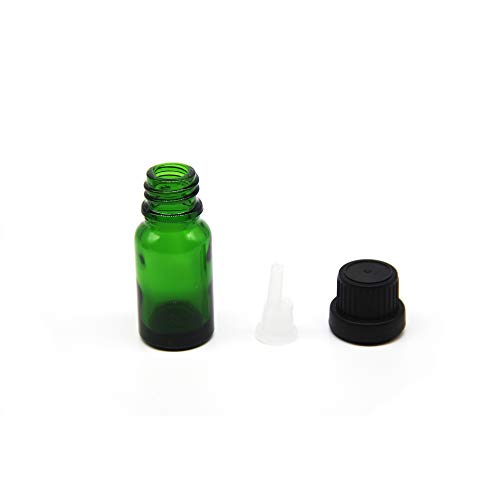 Yizhao, 10ml Green Sample Glass Bottles/vials Empty for Essential Oils,with Euro Orifice Reducers Dropper, for Chemistry Lab,Colognes& Perfumes,and 2 plastic Pipettes Dropper - 12 Pcs