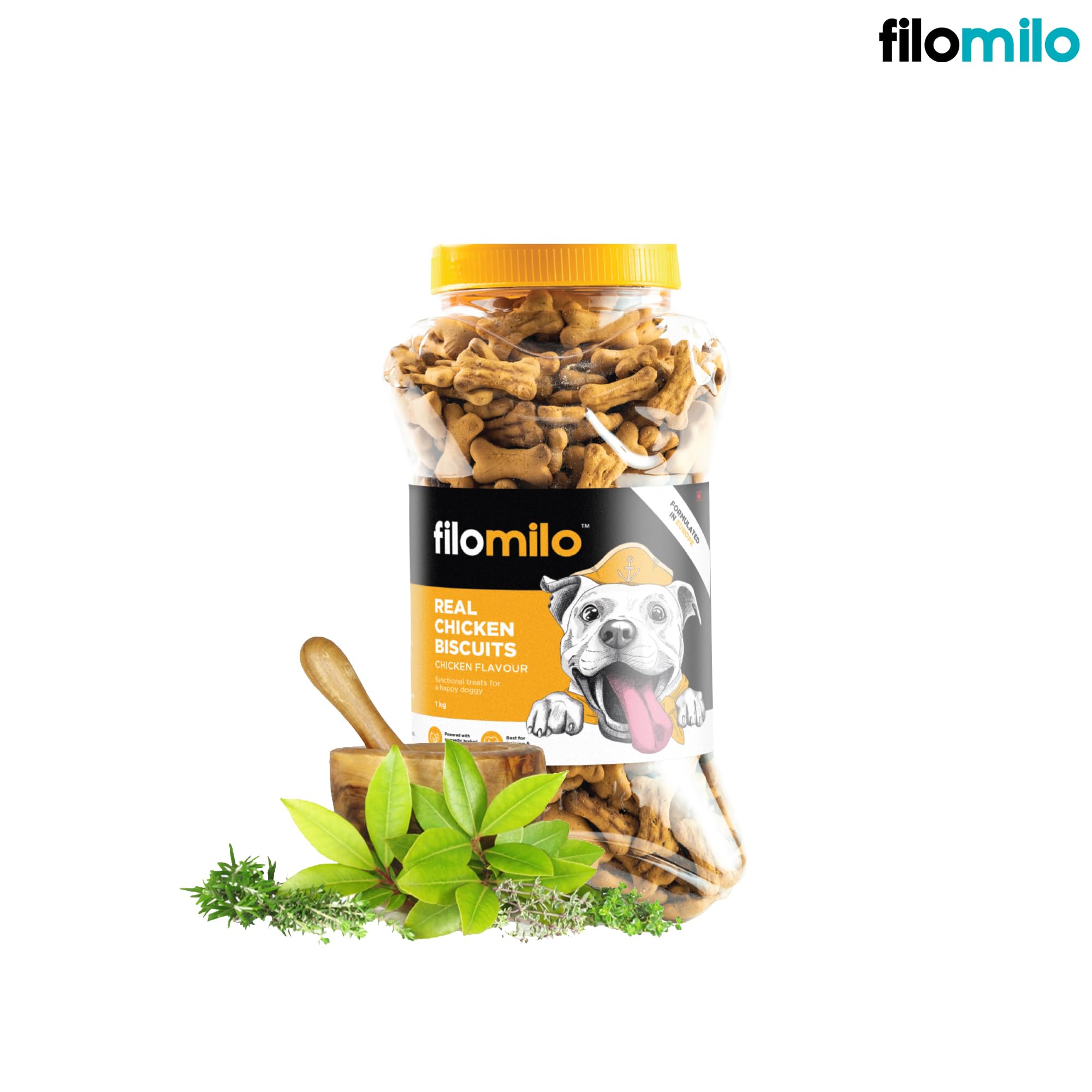 filomilo β Real Chicken Biscuits (Treats) with Ayurvedic Brahmi Powder for All Type of Dogs_17.63 OZ (500 Grams - Chicken Flavour)