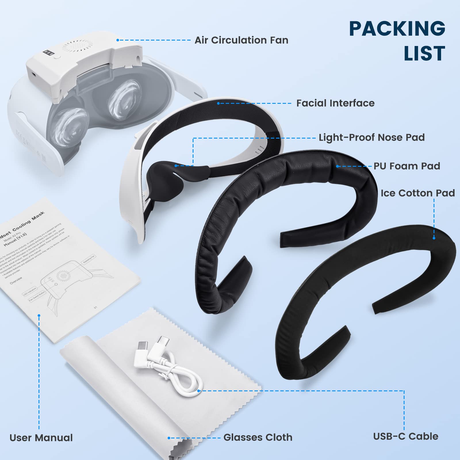 alcopanda 1*Head Strap with Battery for Quest 2+1*VR Fan for Oculus Quest 2