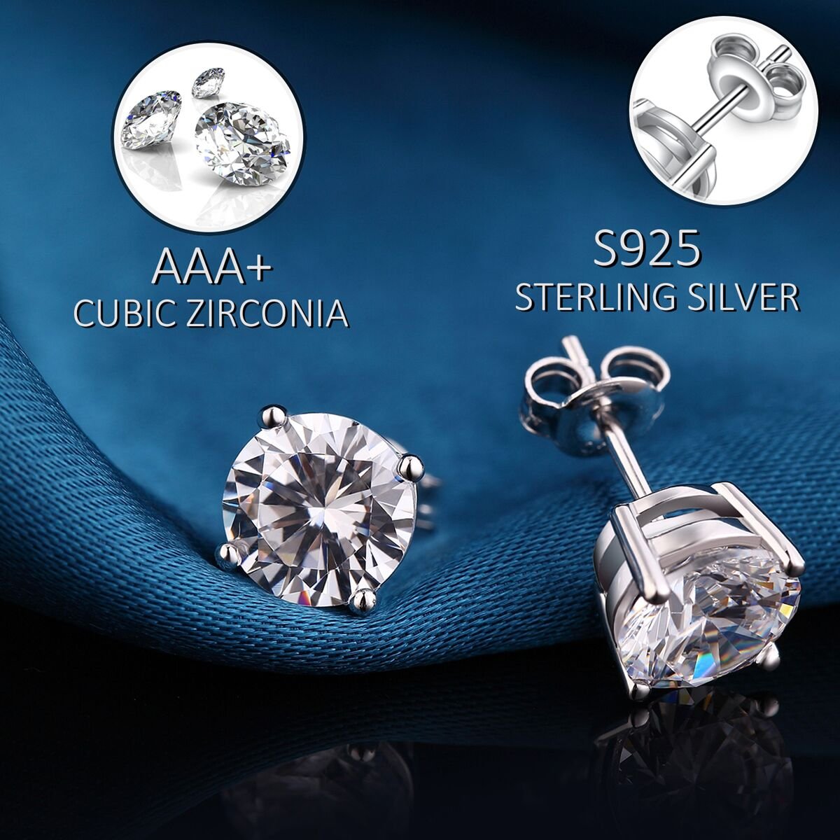 Earrings Stud for Women Sterling Silver Stud Earrings Men Fake Diamond Earrings Women Cubic Zirconia Earrings Studs 6mm CZ Earrings Sterling Silver Diamond Studs White Gold Stud Earrings