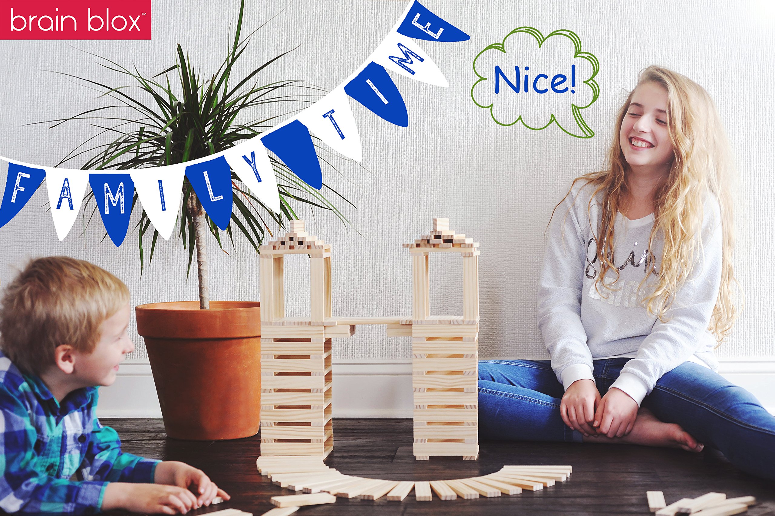 Brain Blox Natural Wooden Blocks for Kids Ages 4-8 - Montessori Blocks for Hands-on Learning - STEM and Architecture for Kids (100 Building Blocks)