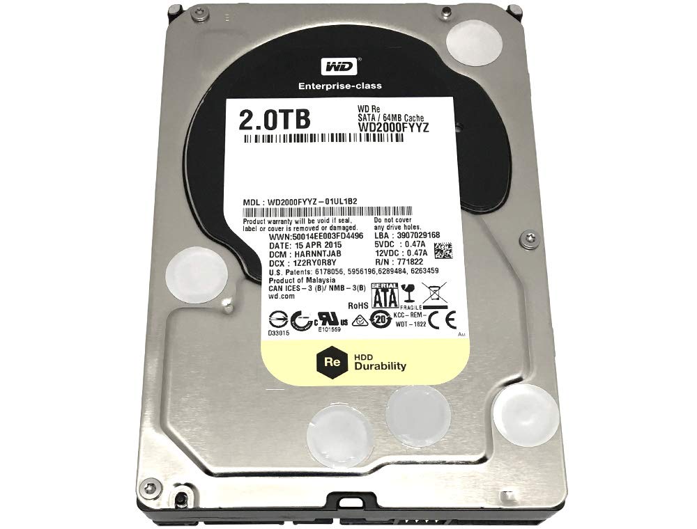 WD RE 2 TB Enterprise Hard Drive: 3.5 Inch, 7200 RPM, SATA III, 64 MB Cache (WD2000FYYZ) (Old Model) (Renewed)