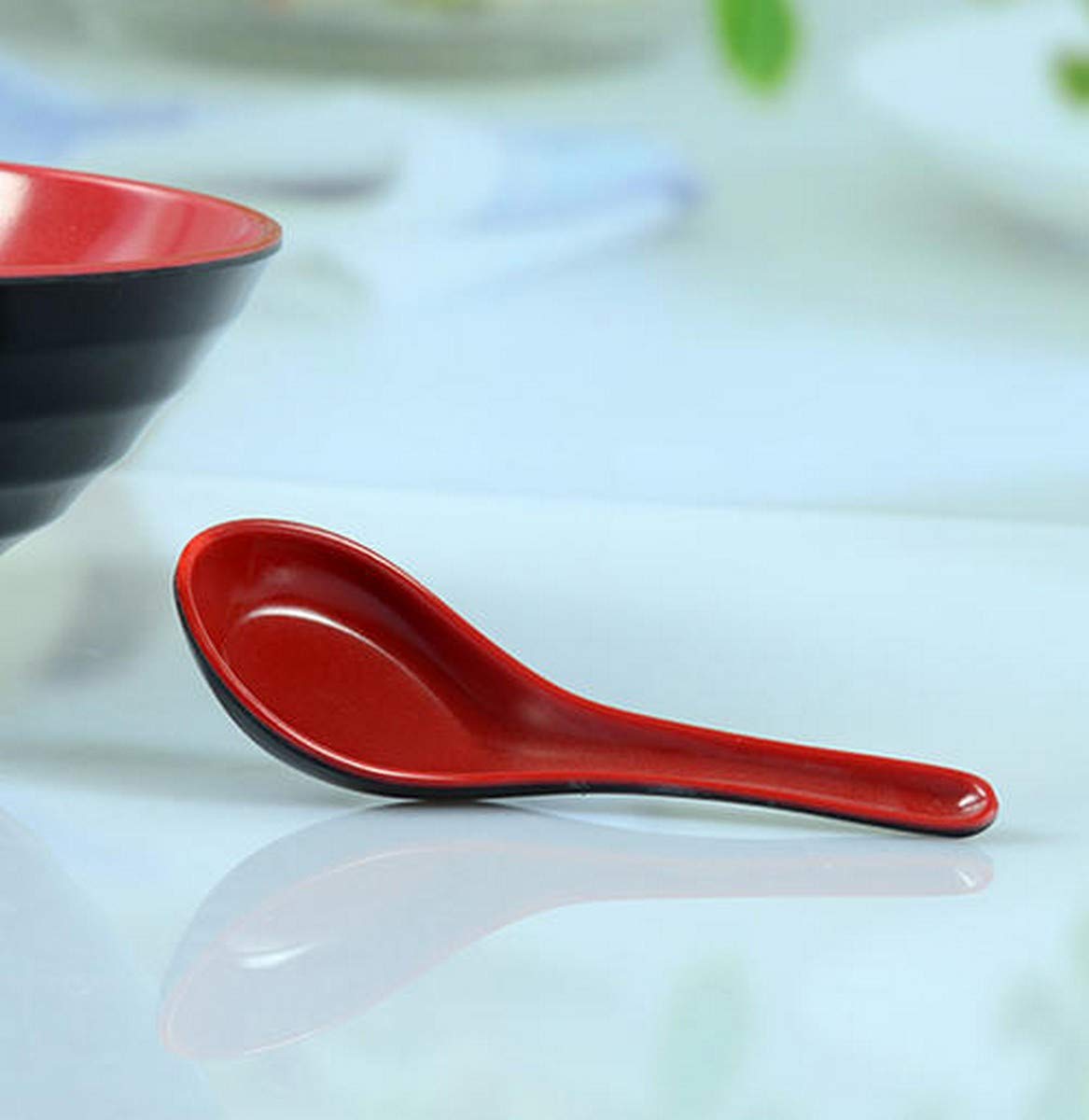 JapanBargain 2384, Chinese Soup Spoons Asian Japanese Chinese Wonton Soba Rice Pho Ramen Noodle Soup Spoons, Black/Red, Set of 2