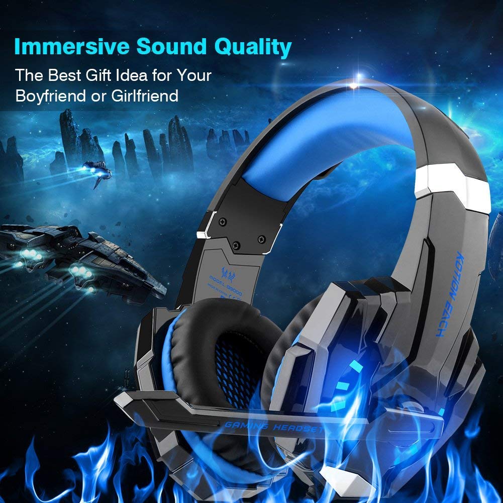 DIZA100 G9000 Gaming Headset Headphone 3.5mm Stereo Jack with Mic LED Light for Xbox One S/Xbox one/PS4/Tablet/Laptop/Cell Phone (Blue.)