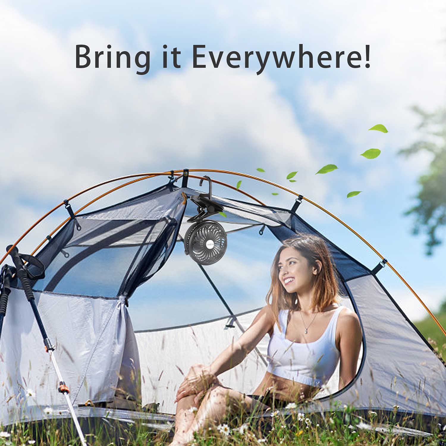 BRIGENIUS Battery Operated Stroller Fan, Portable Clip on Mini Desk Fan with 2600mAh Rechargeable Battery, USB Powered Clip Fan for Baby Stroller Office Outdoor Travel