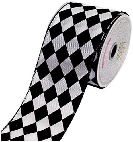 LUV RIBBONS by Creative Ideas 2-1/2-Inch Diamond Print Ribbon, 10-Yard, White with Black
