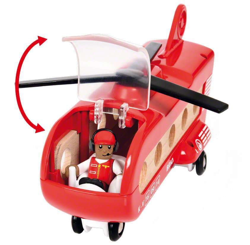 BRIO World 33886 - Cargo Helicopter - Premium Wooden Train Toy | Safe and Durable | Compatible with All Sets | Fun for Toddlers and Kids | Includes Figure and Accessories