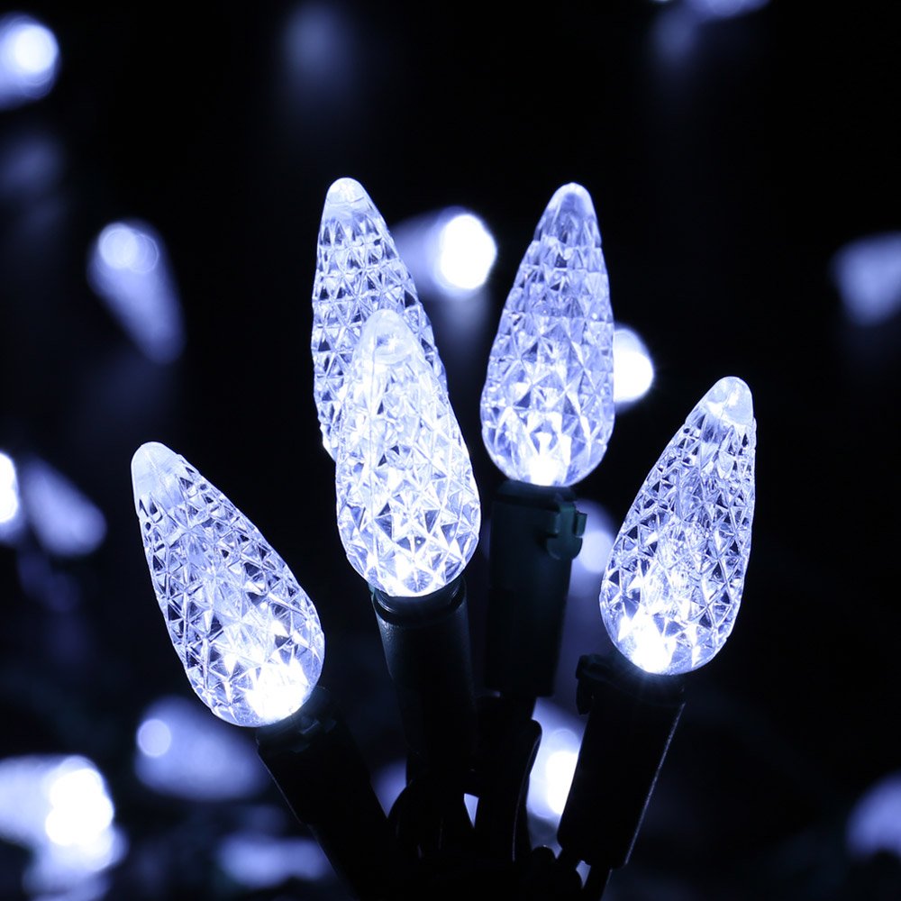 Brizled Upgrade Faceted C5 LED String Lights, 100 LED 33ft Mini String Lights, 120V UL Certified Clear Christmas Light Set for Indoor & Outdoor Decoration, Patio, Garden, Party and Holiday, Cool White