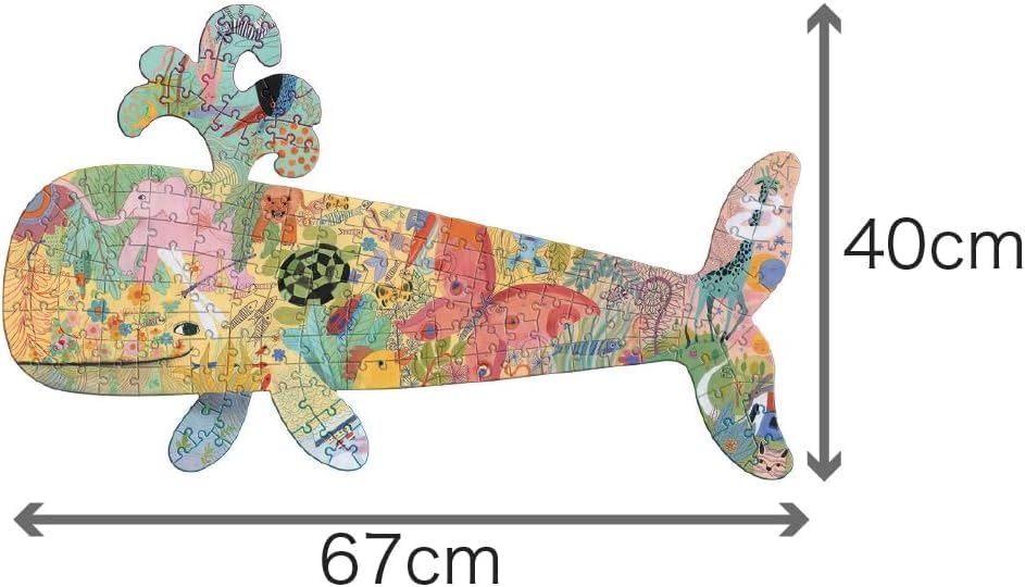 DJECO 150 Piece Shaped Jigsaw Puzzle w/Poster - Challenging Activity for Home, School or Gifts - Fun & Creative for Family & Friends, Educational Ocean Puzzle for Kids 6+ - Whale