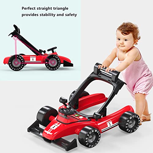 CAM2-KIDS 4-in-1 Baby Walker, Foldable Activity Walker with Adjustable Height & Speed, Music, Lights, Steering Wheel, Activity Baby Push Walker for Boys Girls Aged 6โ18 Months (red)