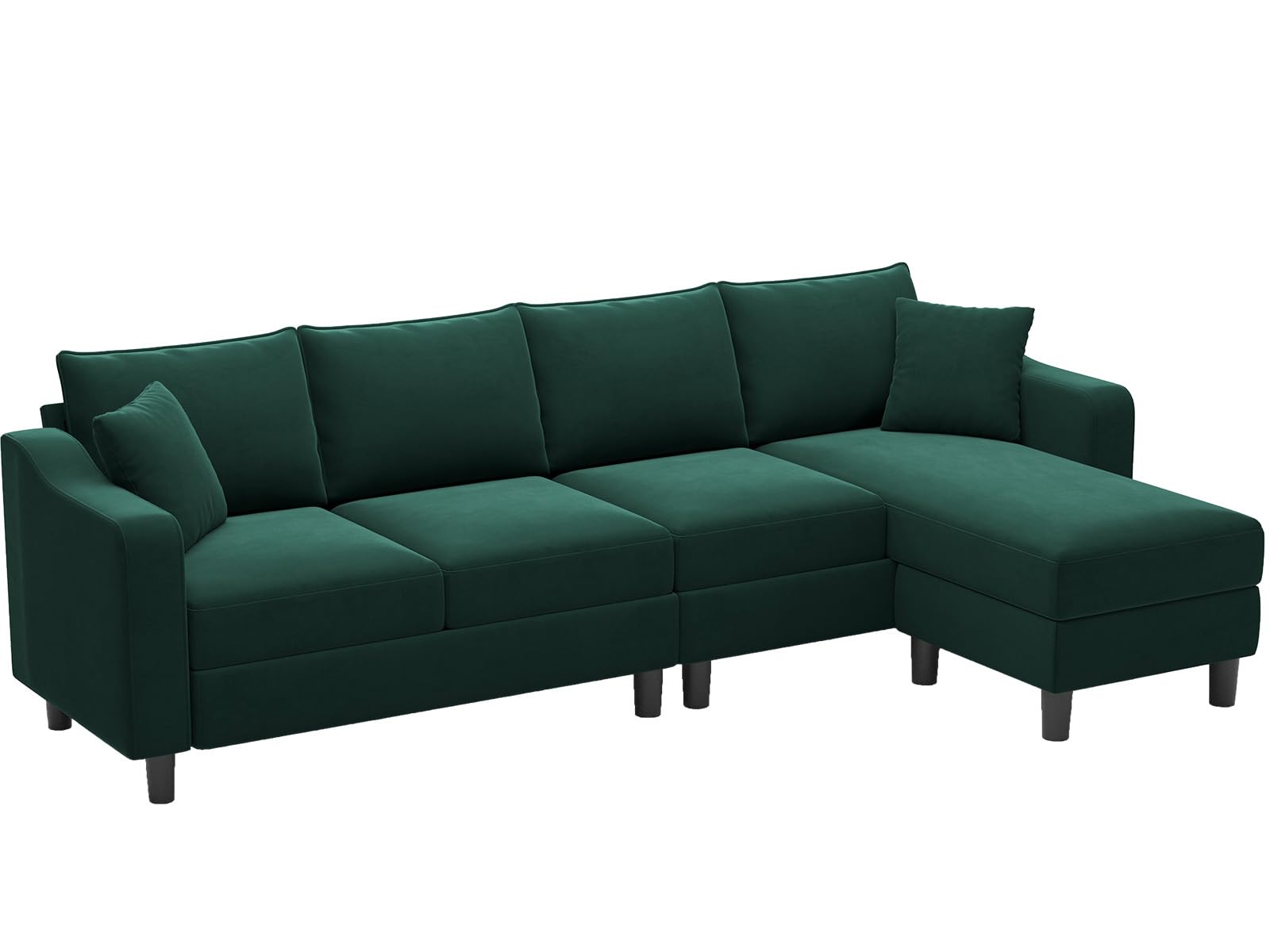 Belffin Velvet Convertible Sectional Sofa L Shaped Couch Reversible Sectional Sofa with Chaise Velvet 4 Seat Sectional Sofa (Green)…