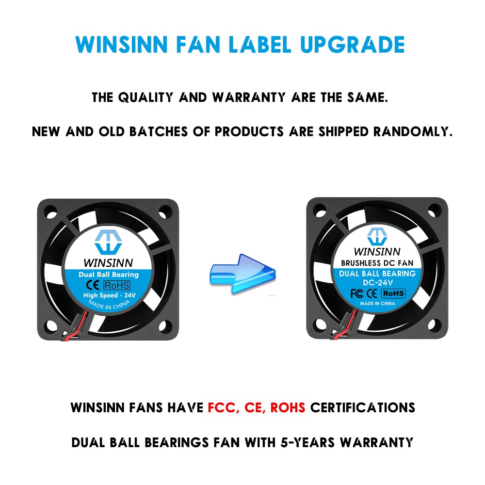 WINSINN 40mm Fan 24V, 3D Printer Micro 24 Volt Fans 4020 Dual Ball Bearing, Brushless Cooling 40mmx20mm 2PIN (Pack of 4Pcs)