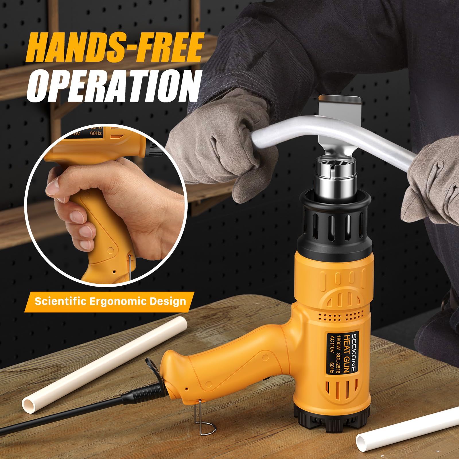 SEEKONE Heat Gun 1800W Hot Air Gun Variable Temperature Control for 2-Temp Settings 122℉~1202℉(50℃- 650℃) with 4 Nozzels for Crafts, Vinyl Wrap, Shrink Tubing