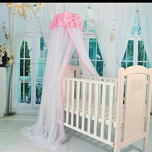 RuiHome Dome Style Hanging Princess Girls Mosquito Net Nursery Crib Bed Canopy Pink Bowknot Decor, Without Bracket Stand