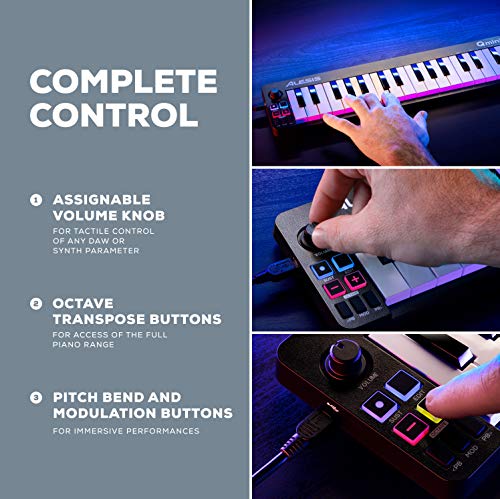Alesis Qmini - Portable 32 Key USB MIDI Keyboard Controller with Velocity Sensitive Synth Action Keys and Music Production Software Included