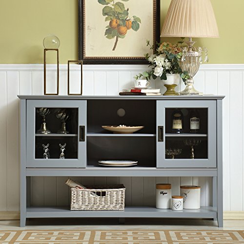 Mixcept 55" Modern and Contemporary Sideboard Buffet Cabinet Wood Console Table Storage Cabinet with Sliding Doors Kitchen Dining Room Furniture, Gray