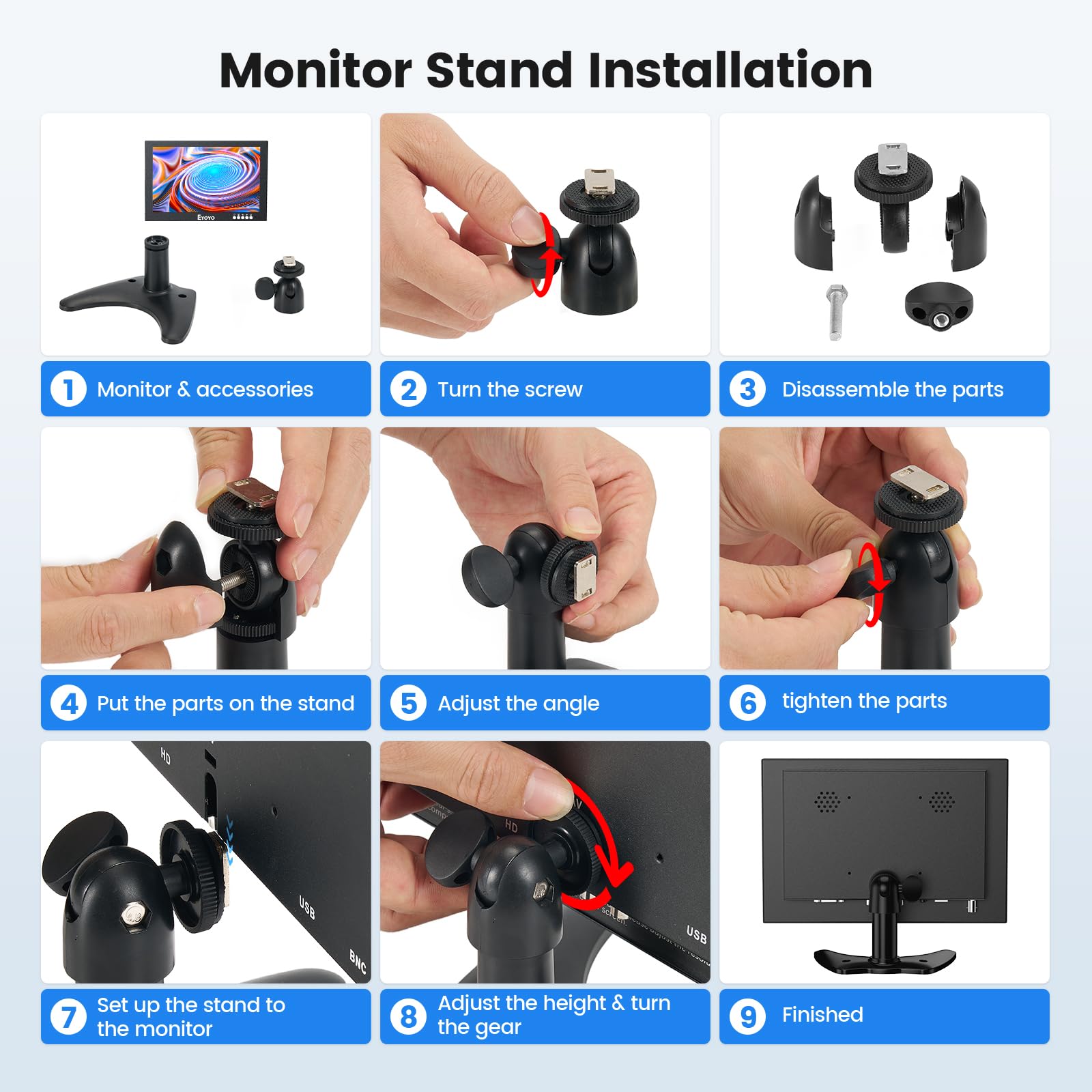 Eyoyo Security Camera Monitor Screen 10.1 Inch Small Computer Monitors 1920x1200 FHD CCTV Monitor with HDMI VGA BNC AV USB Built in Speaker for Home Office