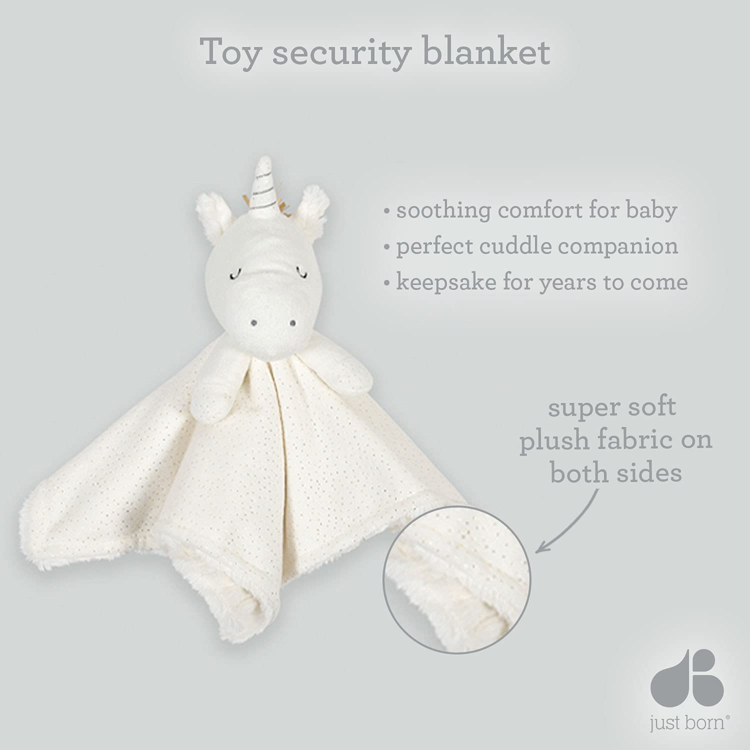 Just Born Boys and Girls Newborn Infant Baby Toddler Nursery Cuddleplush Toy Animal Security Blanket, Gray Elephant, One Size
