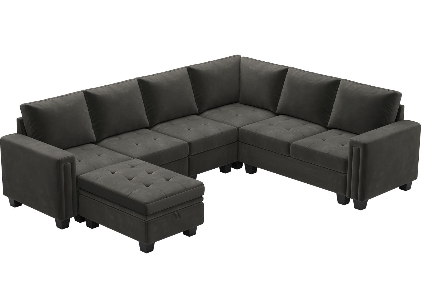 Belffin Velvet Modular Sectional Sofa with Storage Ottoman 6 Seater L Shaped Sectional Modular Sofa Couch with Reversible Chaise Convertible Corner Sectional Couch Grey