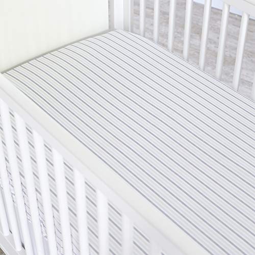 Just Born Boys and Girls Newborn Infant Baby Toddler Nursery 2 Fitted Crib Sheets and Bedding Skirt 3-Piece Set, Navy/Grey, One Size
