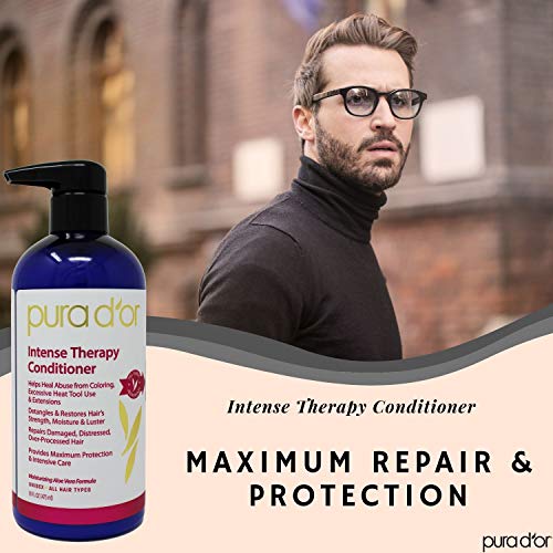 PURA D'OR Intense Therapy Conditioner (16oz) Repairs Damaged, Distressed, Over-Processed Hair, Infused with Select Natural Ingredients, Sulfate Free, All Hair Types, Men & Women