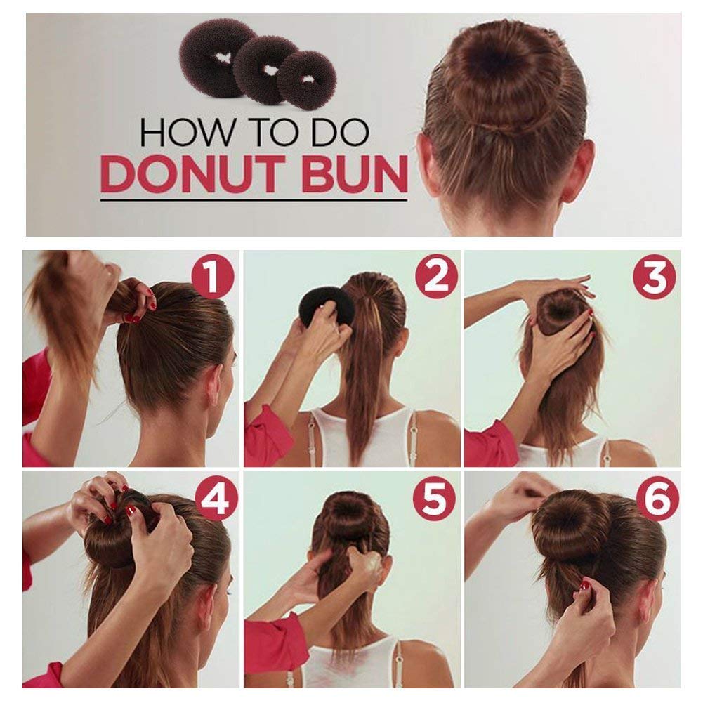 TsMADDTs Hair Bun Maker, 7PCS Dount Bun Maker for Long Hair Ring Style, 5PCS Elastic Bands and 20PCS U Shaped Pins Dark Brown for Ballet Styling