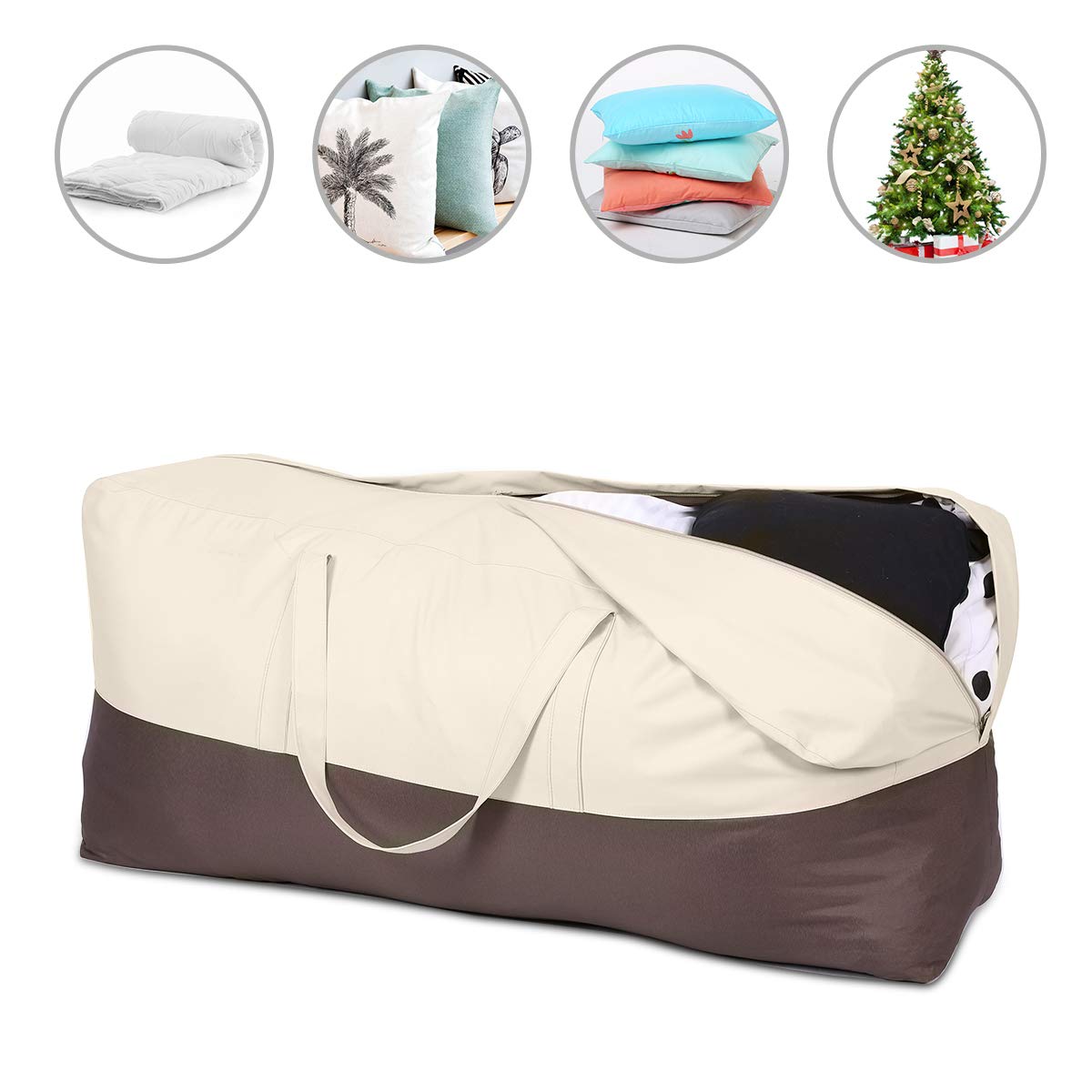 Vailge Outdoor Cushion Storage Bag Water-Resistant Patio Cushion Cover Storage Bag,Dustproof Christmas Tree Storage Bag Rectangular Patio Storage Bag for Outdoor Cushions - Standard,Beige & Brown