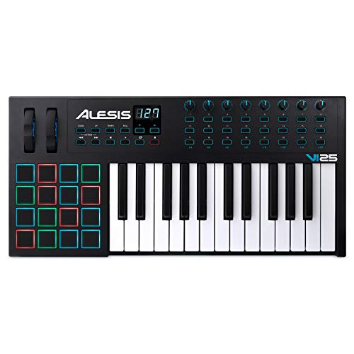 Alesis VI25 - 25 Key USB MIDI Keyboard Controller with 16 Pads, 8 Assignable Knobs, 24 Buttons and 5-Pin MIDI Out Plus Production Software Included,Black