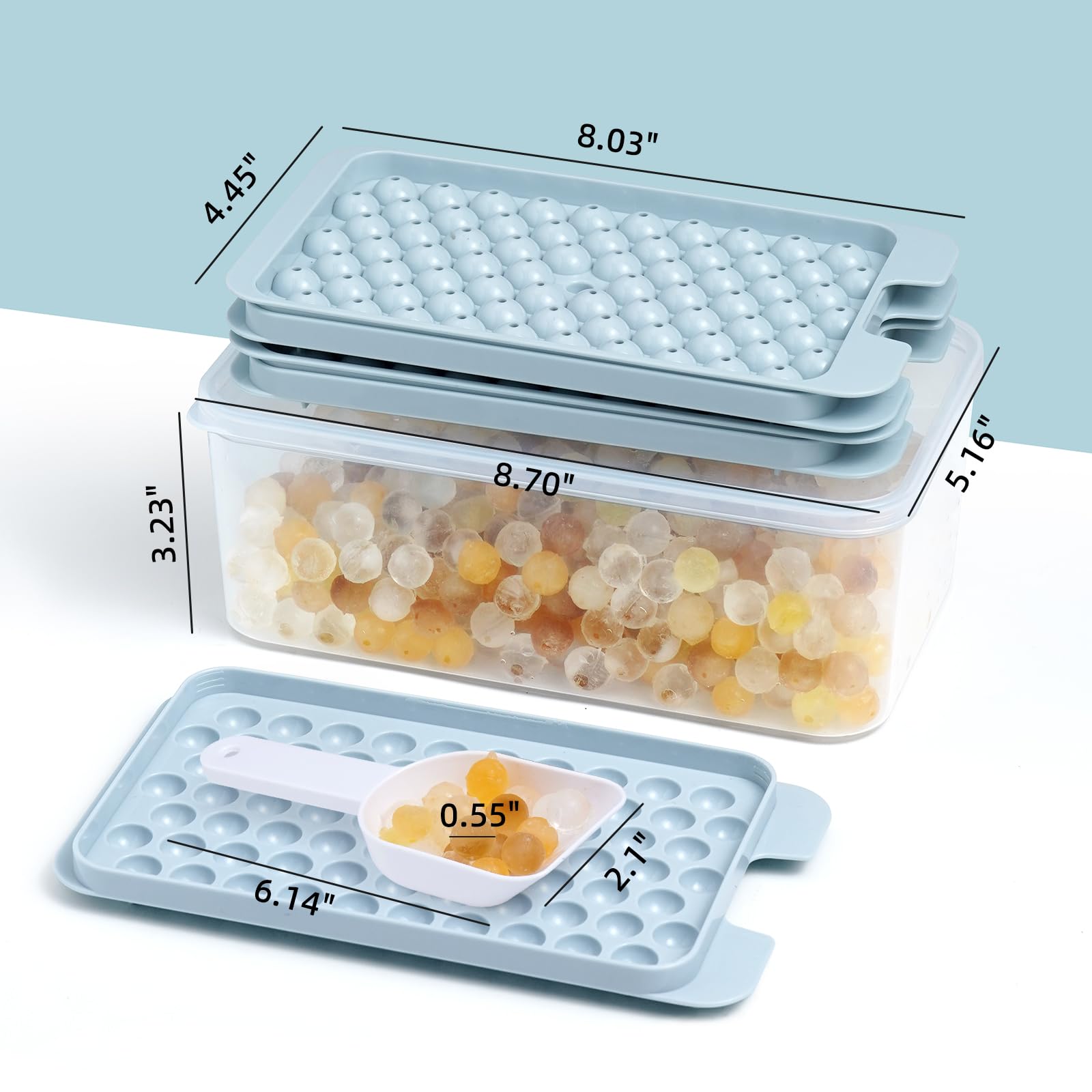 AMZHORSE Ice Cube Trays for Freezer AMZHORSE Round Small Ice Cube Trays Easy Release,72 * 3 pcs Mini Circular Ice Cube Trays with Lid & Bin for Chilling Drinks, BPA Free
