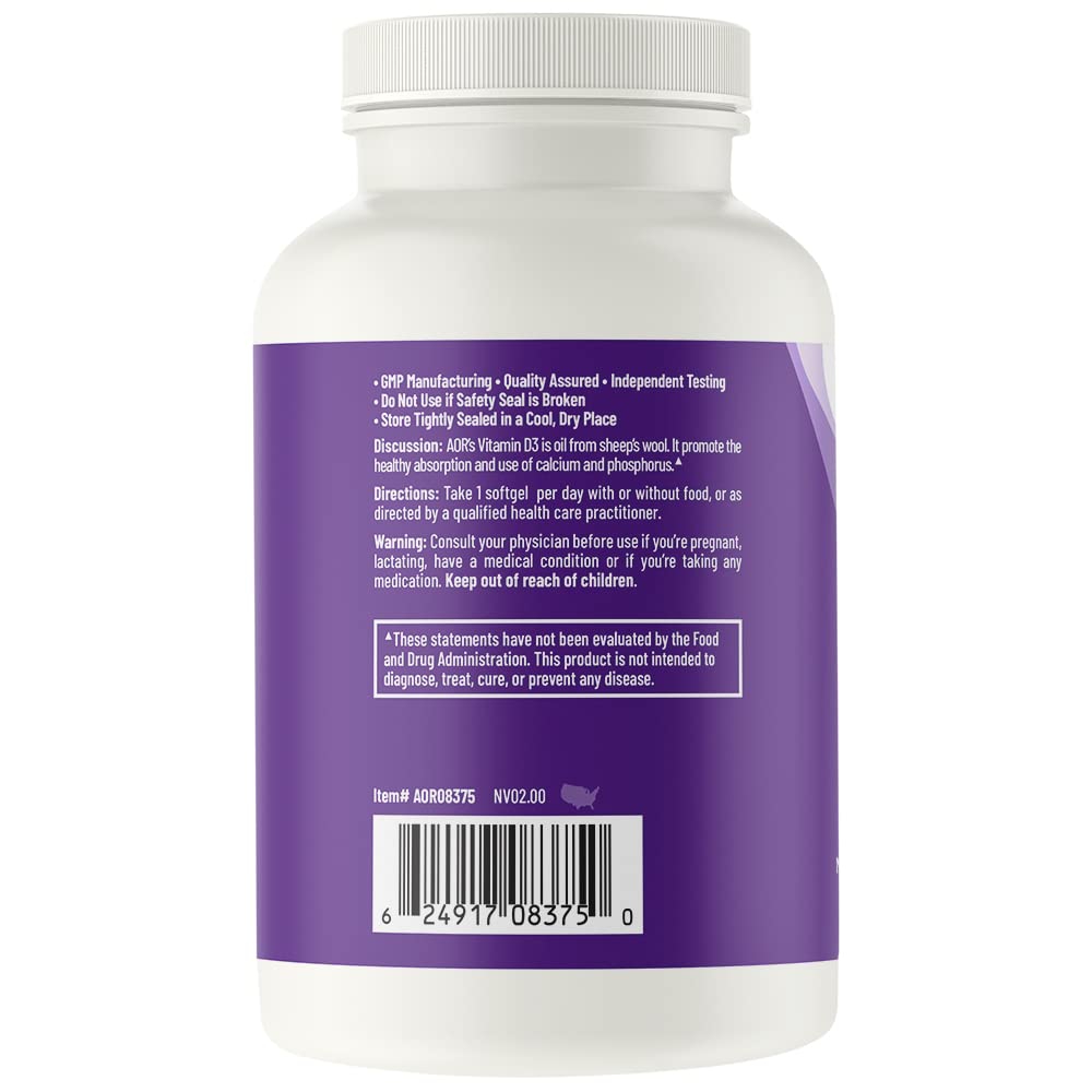 AOR, Vitamin D3 5000 IU, Supports The Immune System and Mood Balance, Supports Proper Calcium Absorption, 60 Servings (60 softgels)