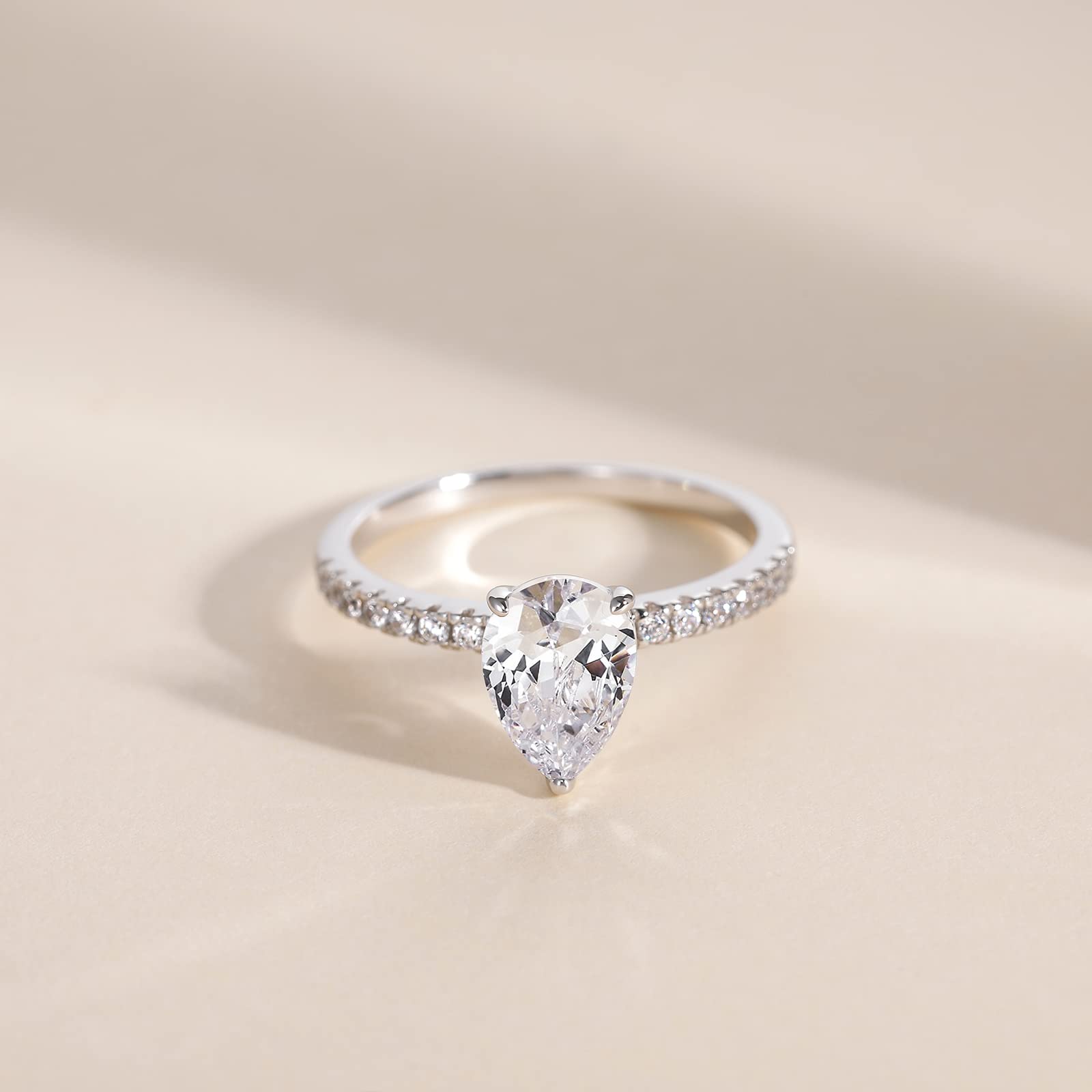 EAMTI 2CT 925 Sterling Silver Engagement Rings Pear Cut Cubic Zirconia CZ Wedding Promise Rings for Her Stunning Teardrop Wedding Bands for Women Size 6