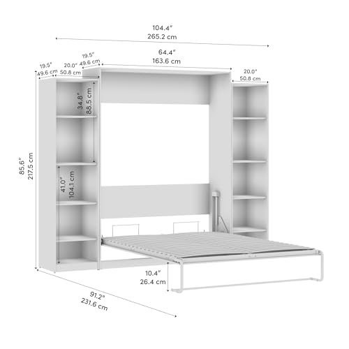 Bestar Claremont Queen Murphy Bed with Closet Organizers (105W) in White, Space-Saving Sleeping Arrangement for Multipurpose Room