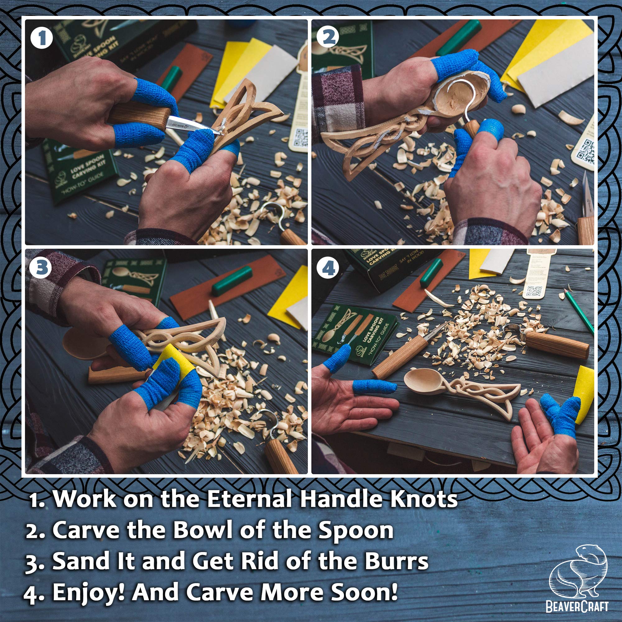BeaverCraft, Wood Whittling Kit for Beginners DIY04 - Spoon Carving Kit - Wood Carving Whittling Hobby Kit for Adults and Teens - Wood Carving Hook Knife - Woodworking Tools - Spoon Carving Tools