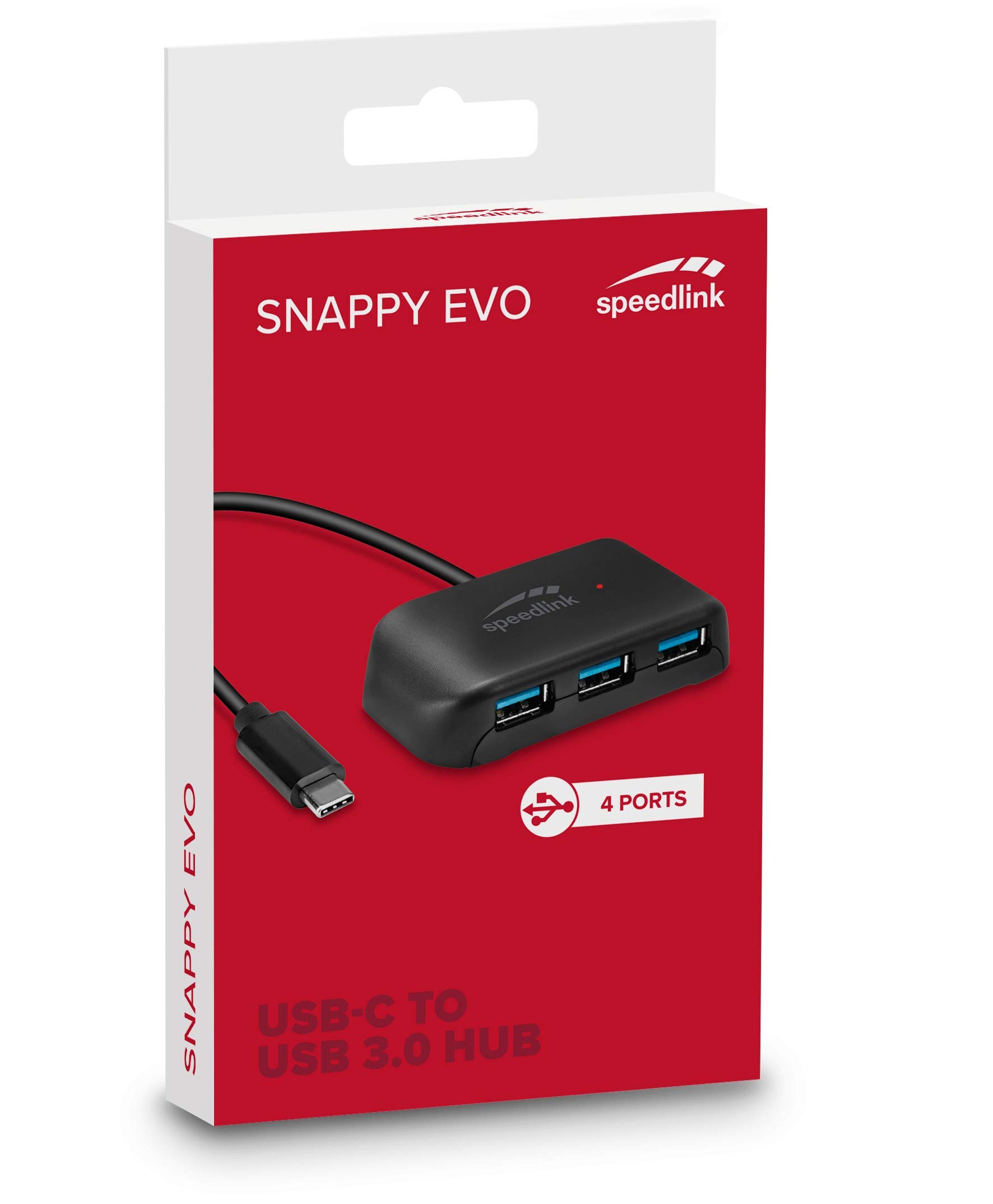 Speedlink Snappy EVO USB Hub with USB SuperSpeed Data Transfer at up to 5Gbit/s, 4-Port, Type-C to USB 3.0, Black