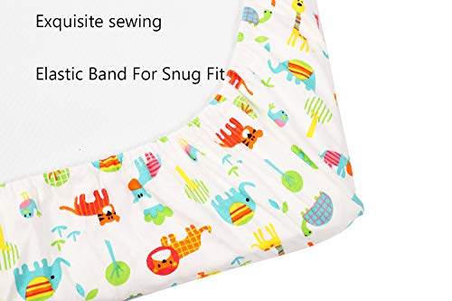 Waterproof Pack N Play/Mini Portable Crib Sheet Set 2 Pack 100% Jersey Cotton 190GSM Thickest Ultra Soft Stretchy for Baby Girl Boy Cute Animal by Knlpruhk