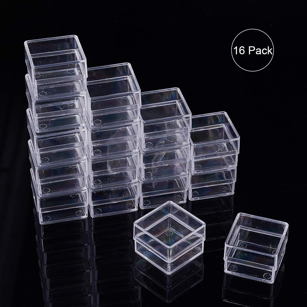 BENECREAT 16 Pack Square High Transparency Plastic Bead Storage Containers Box Case for beauty supplies,Tiny Bead,Jewerlry Findings, and Other Small Items - 1.18x1.18x0.86 Inches