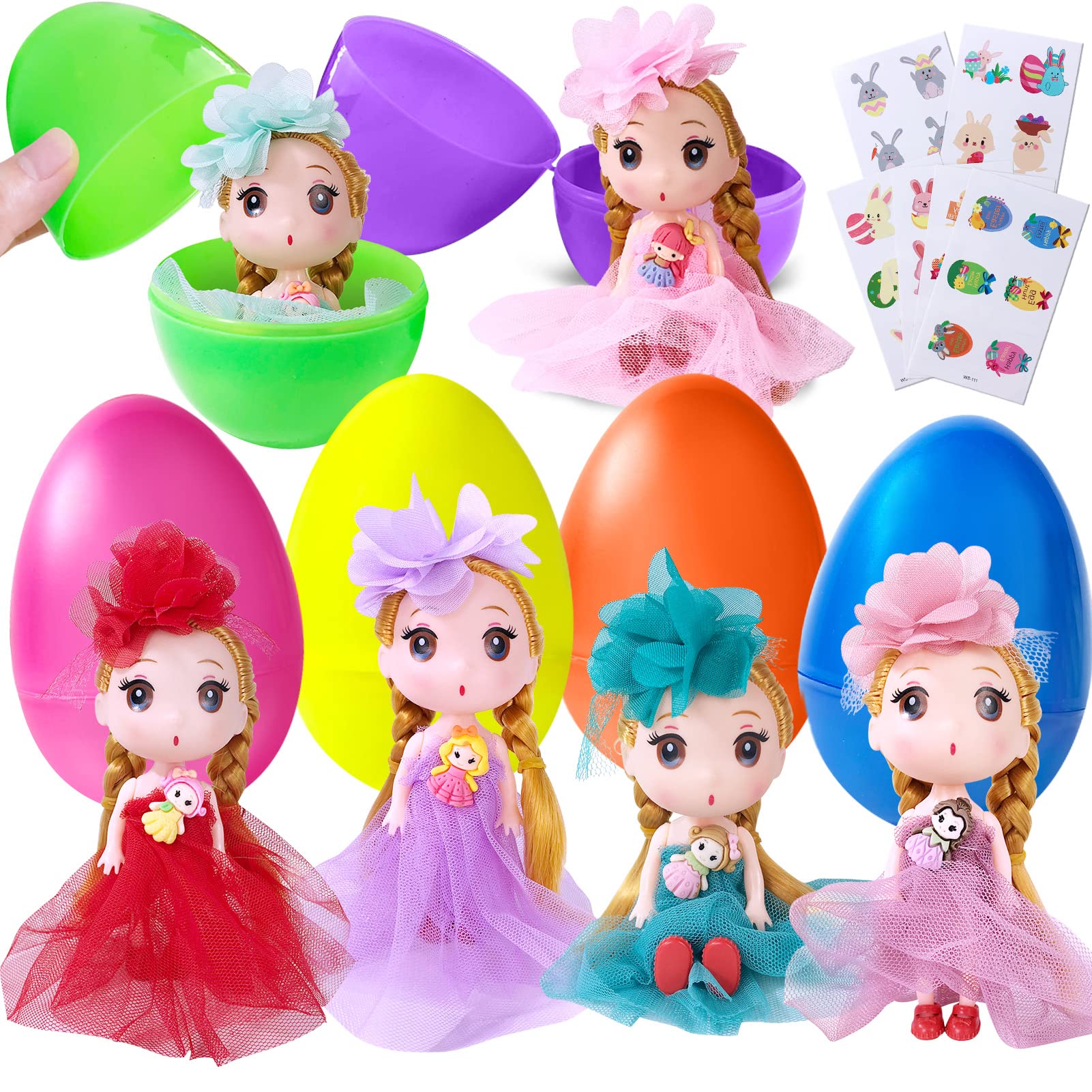 Easter Eggs Basket Stuffers with Fashion Beauty Doll, 6 PCS Jumbo Surprise Eggs for Girls Toddler Kids Gift Easter Basket Stuffers Fillers