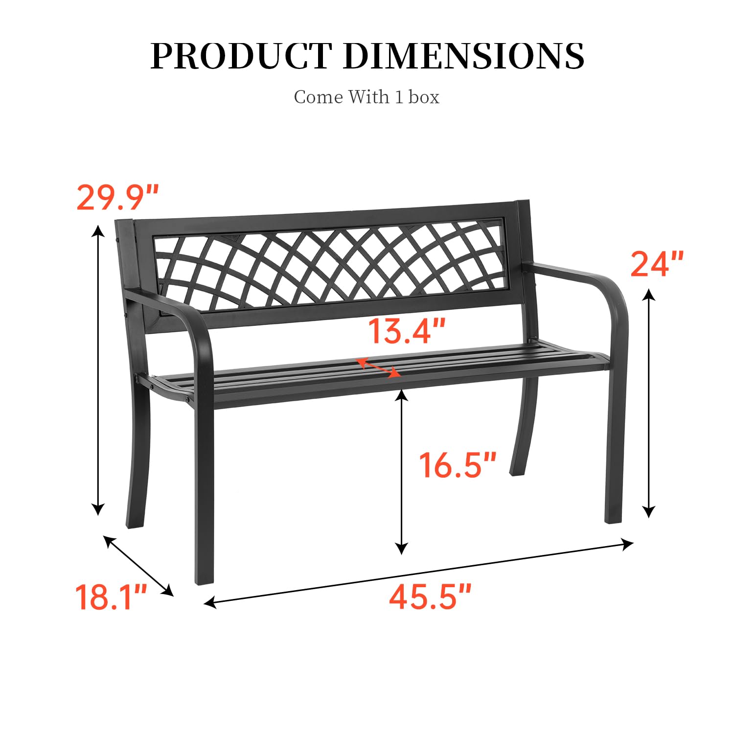 BestMassage Outdoor Garden Bench,Iron Steel Frame Patio Bench with Mesh Pattern and Plastic Backrest Armrests for Porch,Lawn,Garden,Park,Yard,Black
