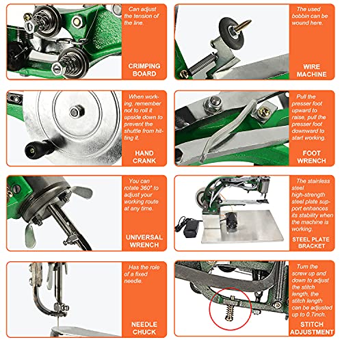ColouredPeas 2021 Cobbler Sewing Machine 110V 250W Motor with Stainless Steel Base Eletrical and Manual Sets Leather Sewing Machine for Leather/Shoes/Bags/Clothes/Quilts/Coats/Trousers(Green)…